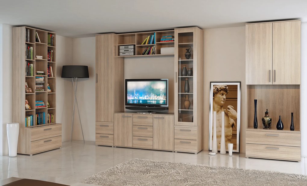 Vitrína policová, DTD laminovaná, dub sonoma, DUNAJ