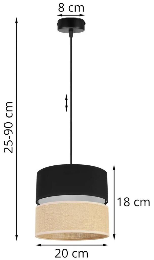 Závěsné svítidlo JUTA, 1x jutové/černé textilní stínítkem, B