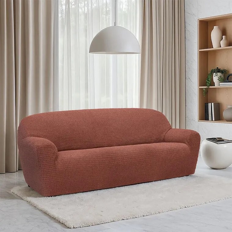 Super strečové potahy RUBINIA cihlová dvojkřeslo (š. 140 - 180 cm)