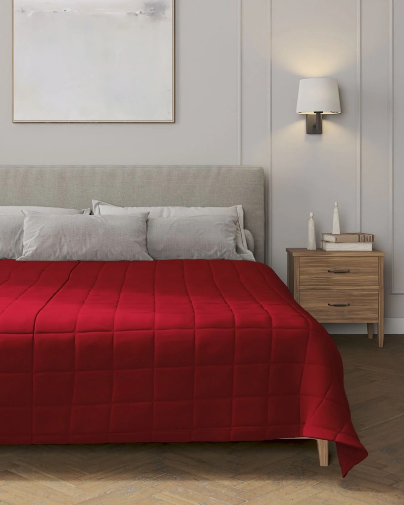 Přehoz s prošitím do čtverců barva červená látka pletený vzor