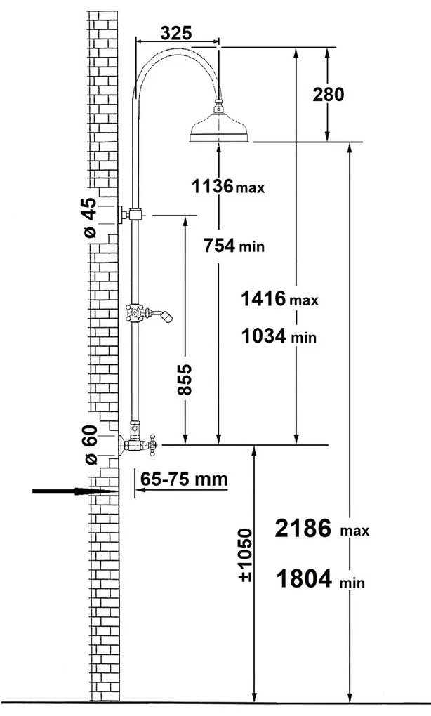 Reitano Rubinetteria, ANTEA sprchový sloup k napojení na baterii, hlavová a ruční sprcha, chrom, SET031