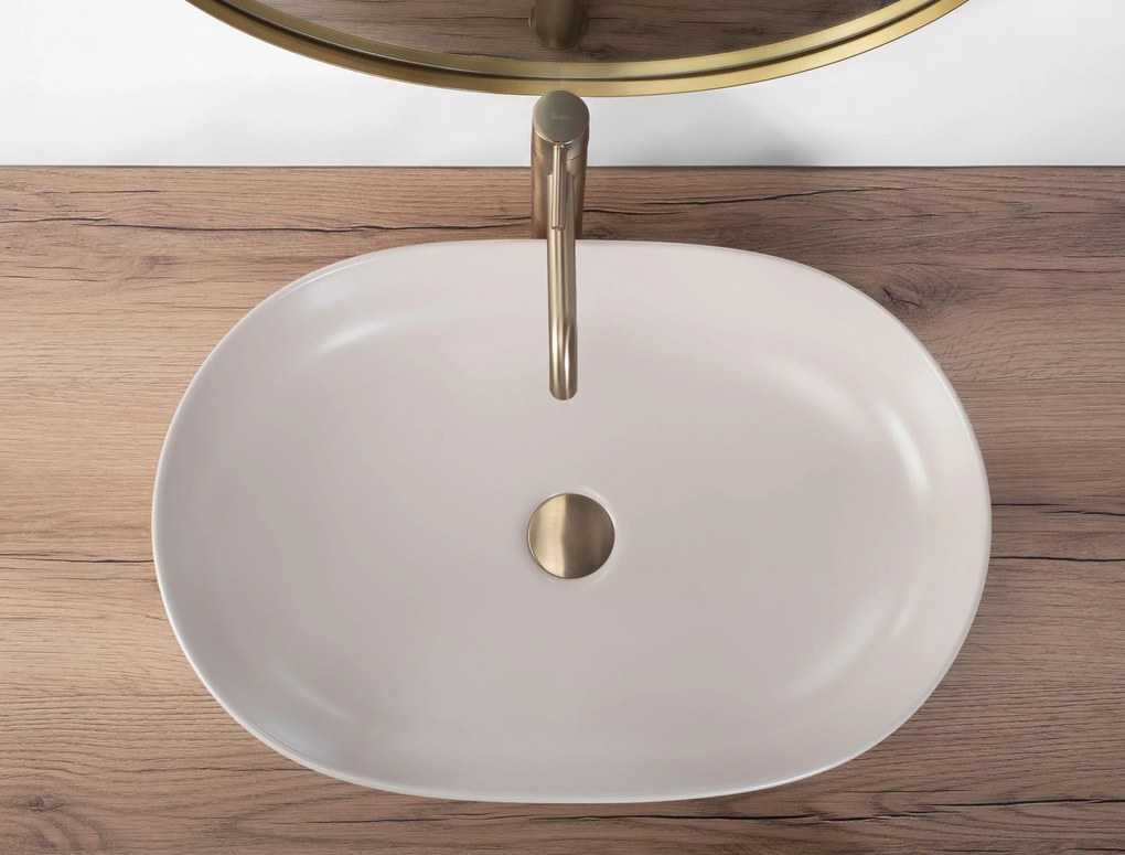 Rea Cleo, umyvadlo na desku 605x410x140 mm, béžová matná, REA-U9655