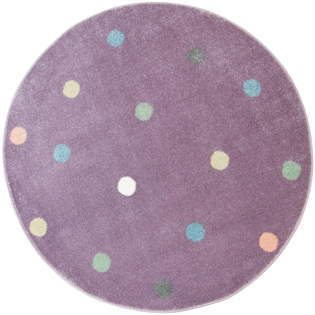 Kulatý dětský koberec Lima C275A Tečky Puntíky fialový Rozměr: průměr 100 cm