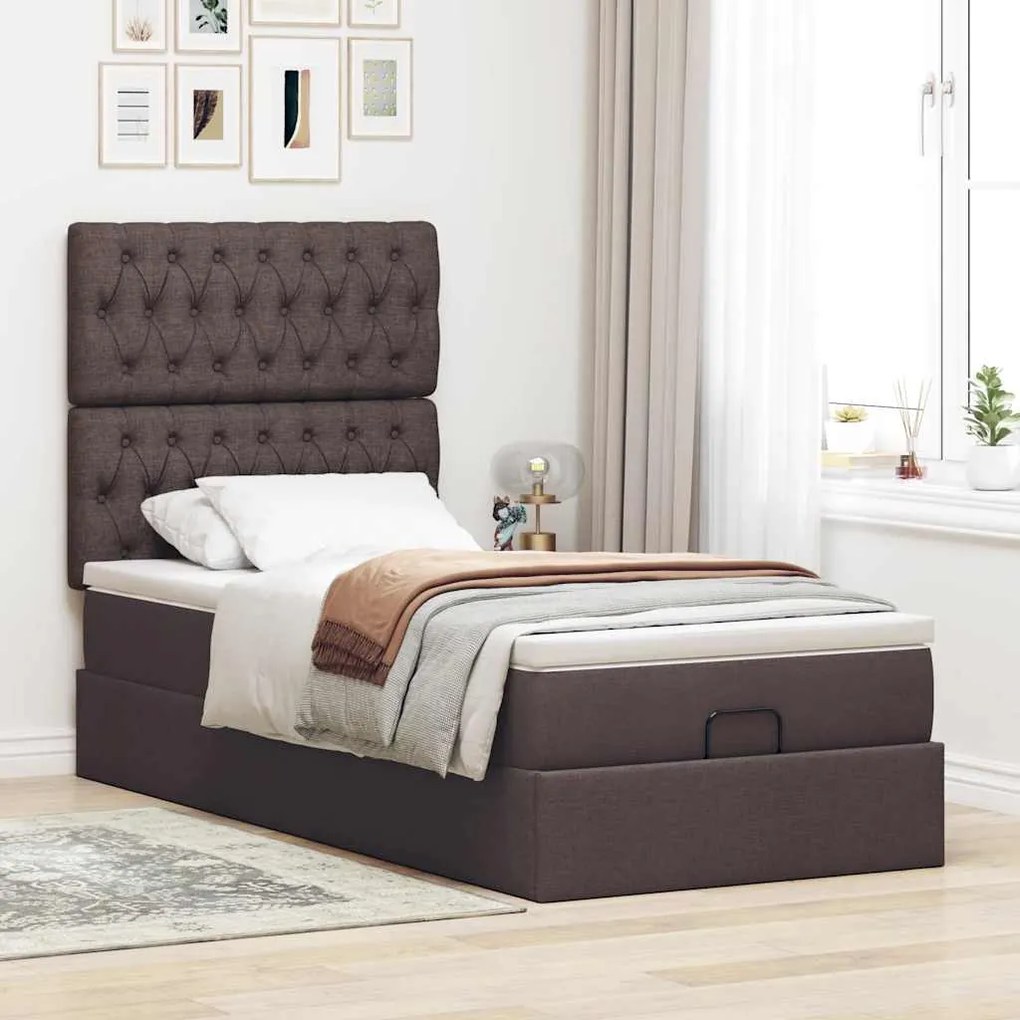 Osmanský rám postele s matrací tmavě šedá 90x190cm textil 3313205