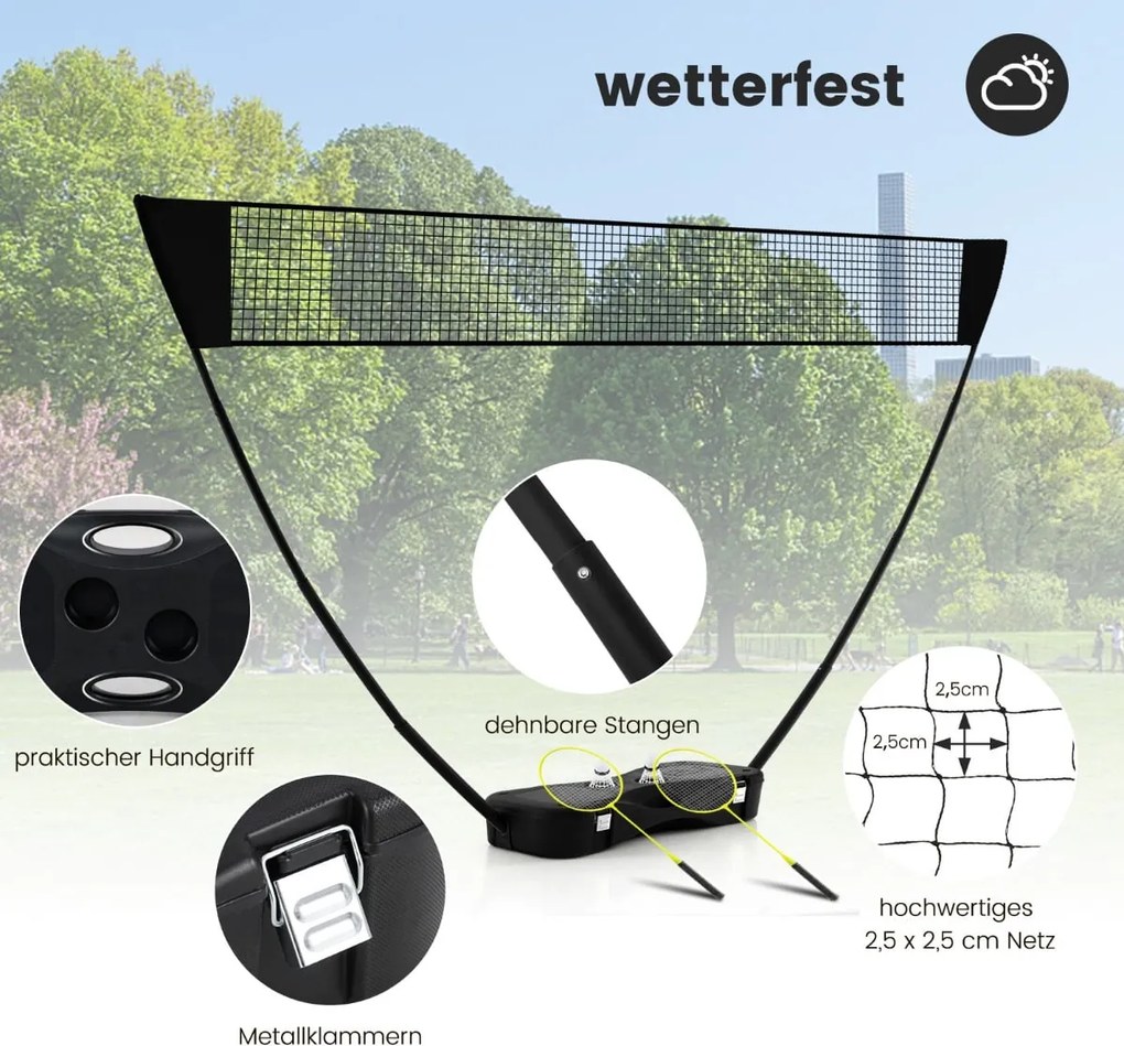 Costway Badminton Net Stand Přenosná hra s raketami Kompletní – černý