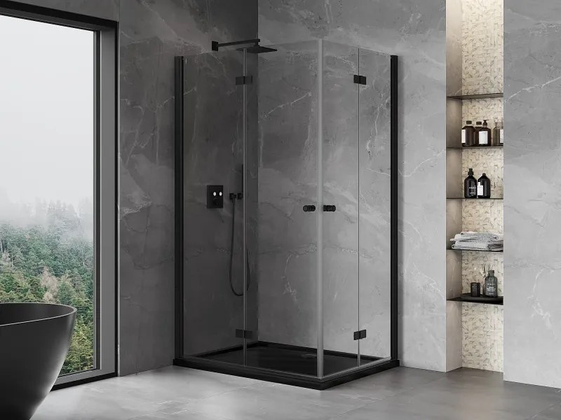 Mexen Mist-F Duo, skládací sprchový kout 95 x 75 cm, čiré sklo, černý profil, 8A6-095L-075P-70-00