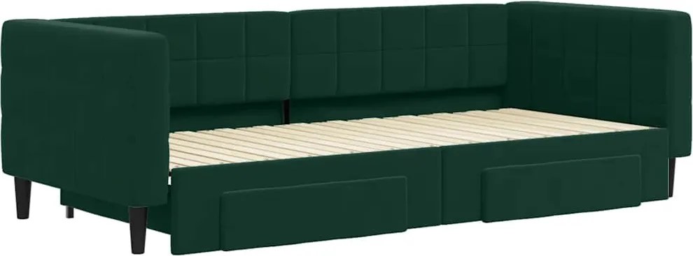 Válenda s přistýlkou a zásuvkami tmavě zelená 90 x 200 cm samet 3196741