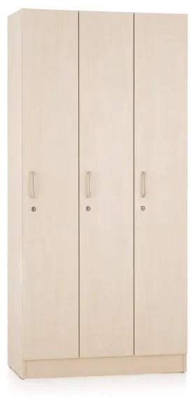 Dřevěná šatní skříňka Visio - 3 oddíly, 90 x 42 x 190 cm javor