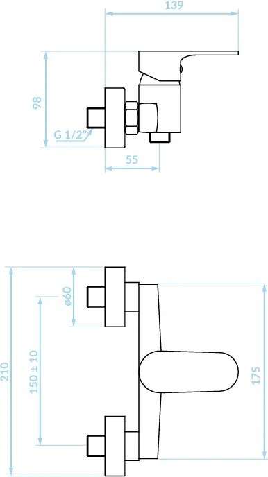 Kuchinox Pana, nástěnná sprchová baterie, rozteč 150 mm, chromová, LAV-BKN_040D