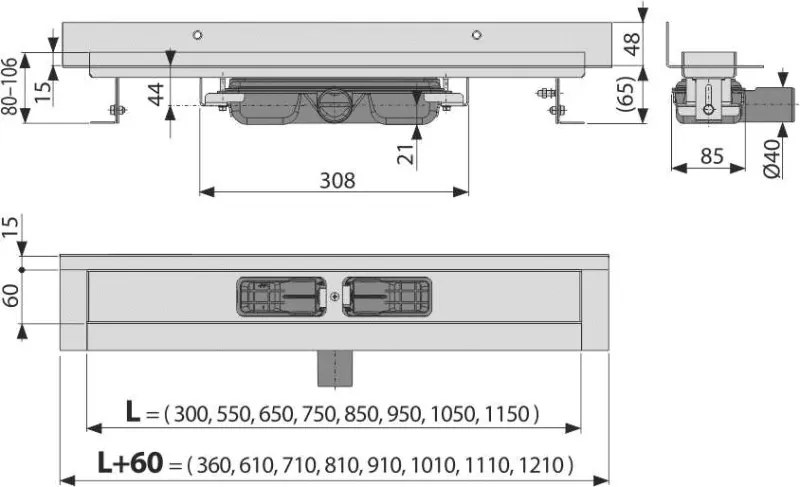 Alcaplast APZ116-300 Wall Low liniový podlahový žlab