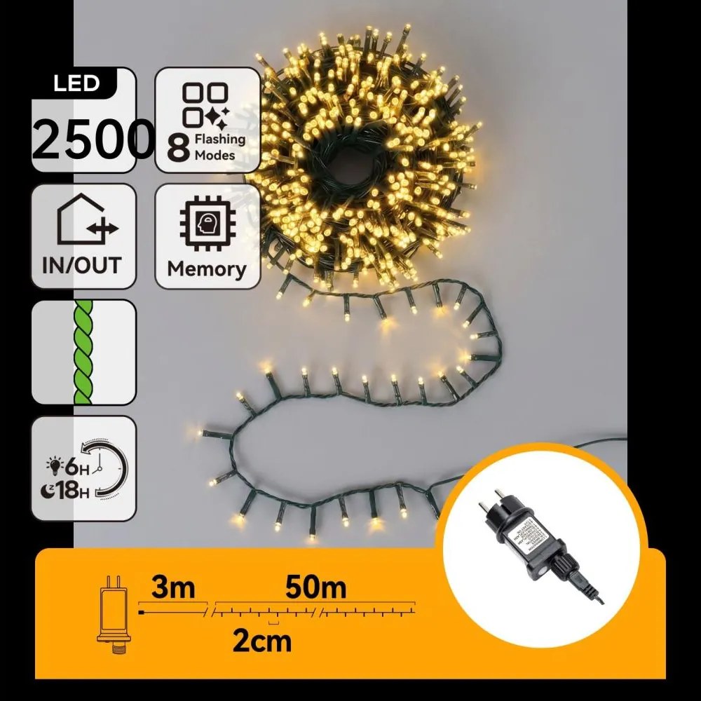 Aigostar - LED Venkovní vánoční řetěz 2500xLED/8 funkcí 53m IP44 teplá bílá