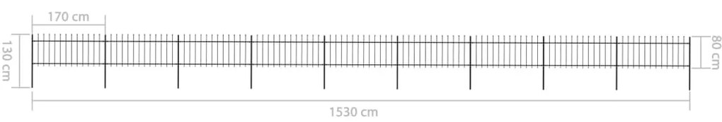 vidaXL Zahradní plot s hroty ocel 15,3 x 0,8 m černý