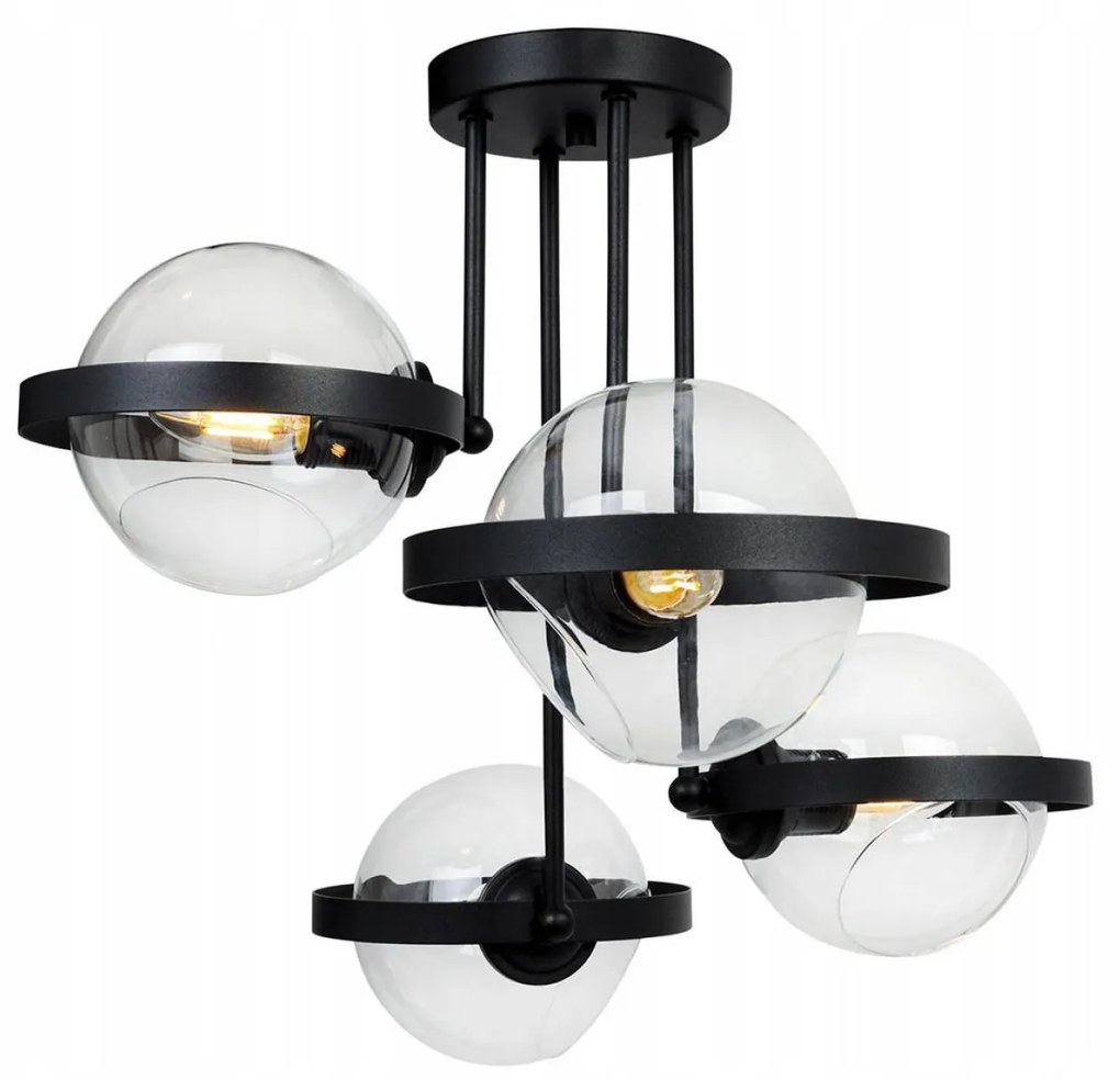 Light for home - Dekorativní lampa se skleněnými foukanymi svítidly RING 2340/4/B, 4x60W, E27, Černá