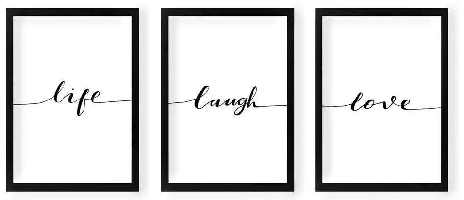 Sada 3 nástěnných obrazů Tablo Center Life Laugh Love