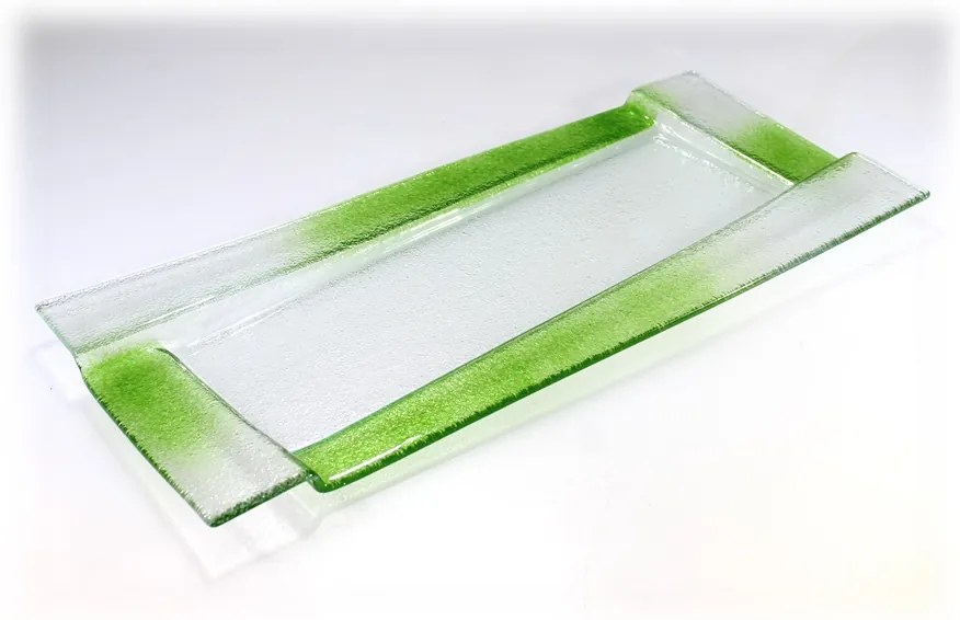 BDK-GLASS Skleněný obdélníkový tác ZOOM zelený Rozměr: 30x15cm