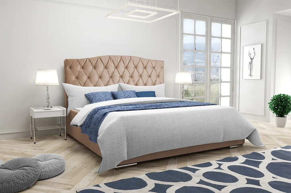 Eka Čalouněná postel Valentyn 140x200 cm Barva látky Trinity: Žlutá (Trinity 2318), Úložný prostor: S dřevěným rámem úložného prostoru