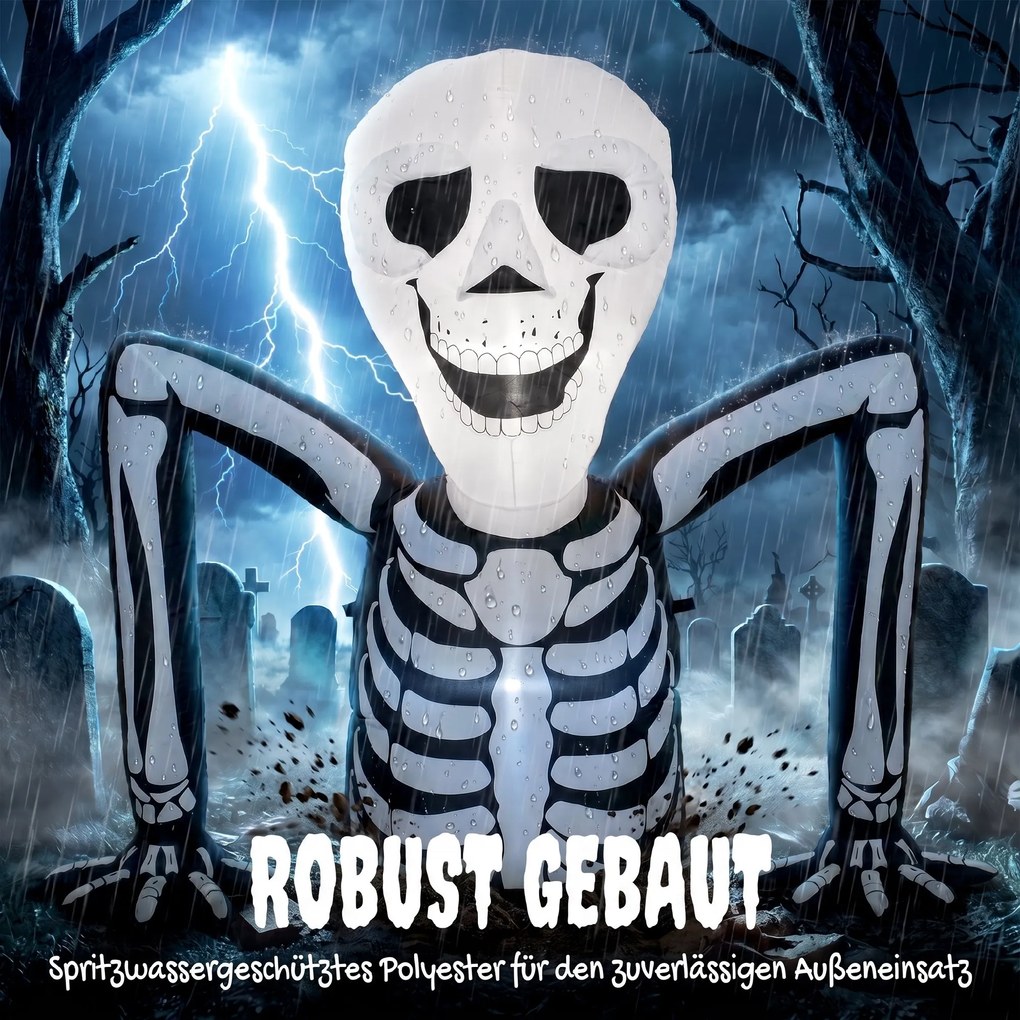 Outsunny Nafukovací Halloween kostlivec, vylézající ze země, s LED světly, strašidelná dekorace pro vnitřní i venkovní použití