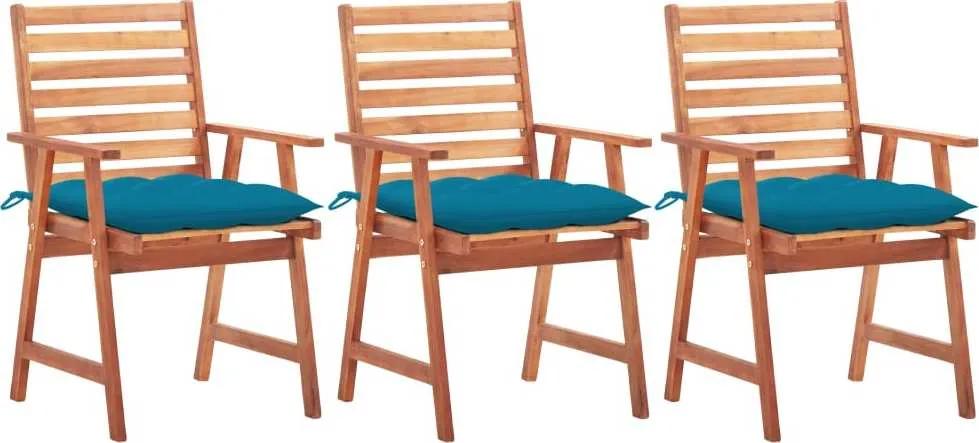vidaXL Zahradní jídelní židle s poduškami 3 ks masivní akáciové dřevo [3064367] Barva: Královská modř