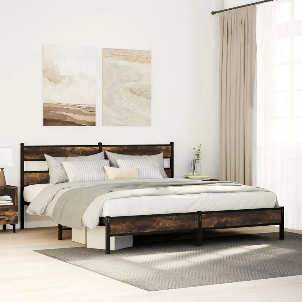 Kovový rám postele bez matrace kouřový dub 183 x 213 cm 3308483