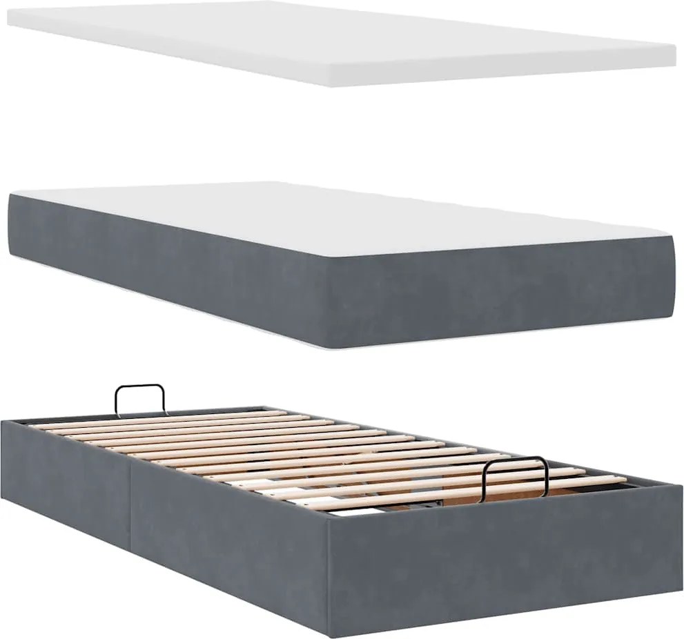 Osmanský rám postele s matrací tmavě šedý 200x200cm samet 3312081