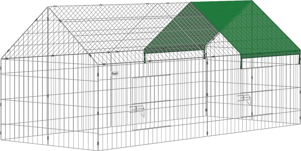 PawHut venkovní/vnitřní výběh pro králíky a slepice se stíněním a kovovou sítí, 180 x 75 x 75 cm, zelený | Aosom