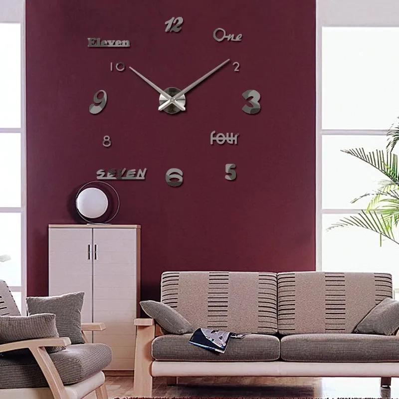 Nástěnné 3D hodiny - motiv čísla slovem Barva: Šedá