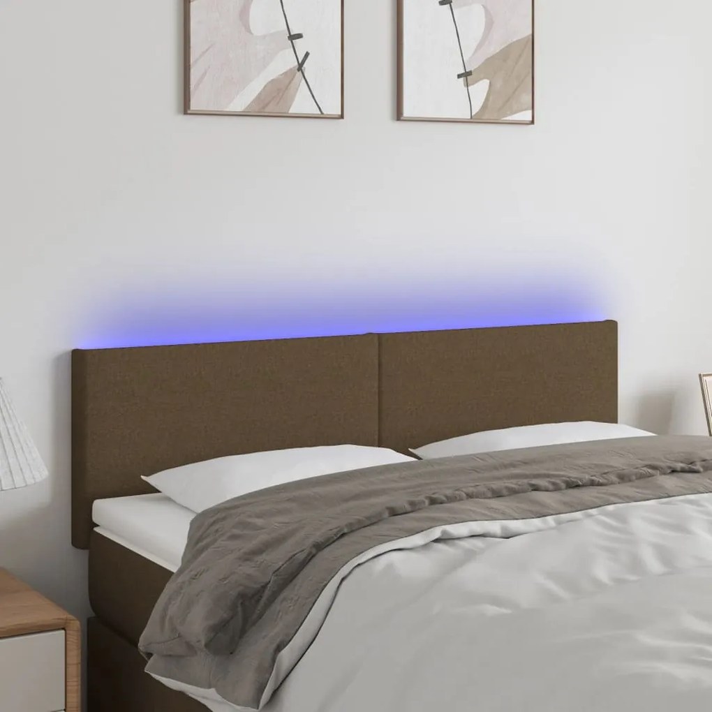 Čelo postele s LED tmavě hnědé 144x5x78/88 cm textil 3121333