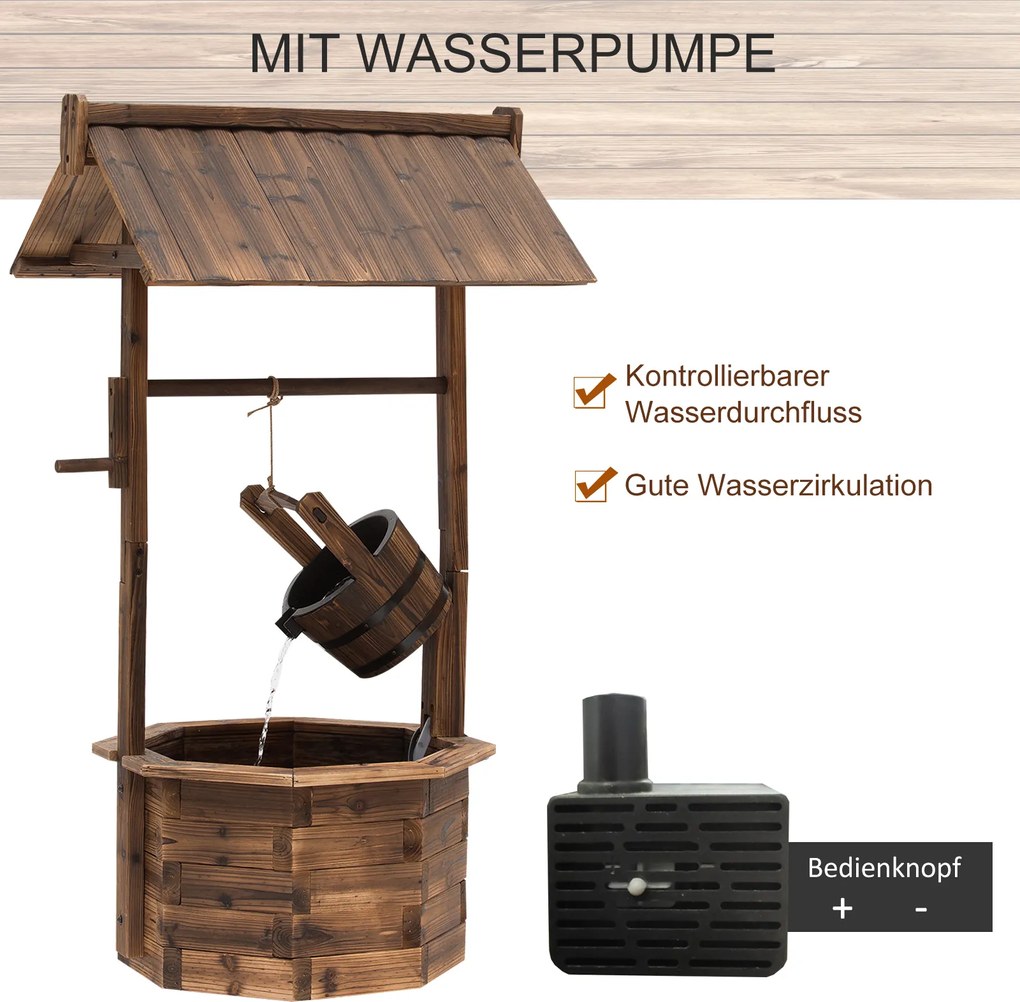 Outsunny zahradní fontána okrasná fontána vodopád z masivního dřeva 68 x 57 x 118 cm nastavitelná v hnědé barvě pro zahradu a terasu | Aosom.de