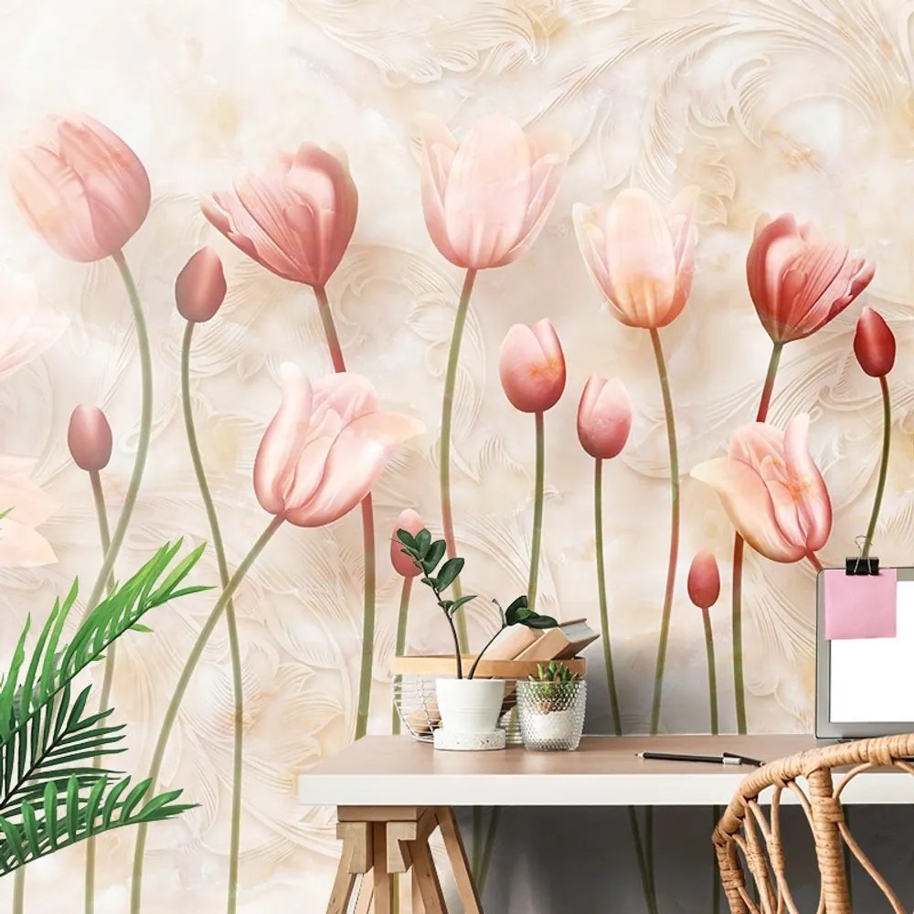 Tapeta krásné tulipány na abstratním pozadí - 225x150 cm
