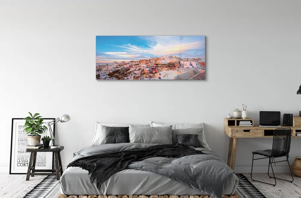 akrylový obraz Řecko panorama města západu slunce 120x60 cm