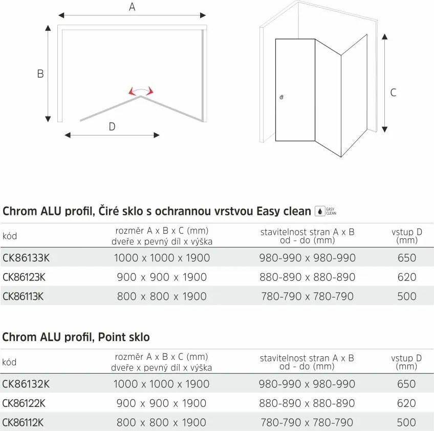 Mereo Mereo, Sprchový kout, LIMA, čtverec, chrom ALU, sklo Point, CK86112K