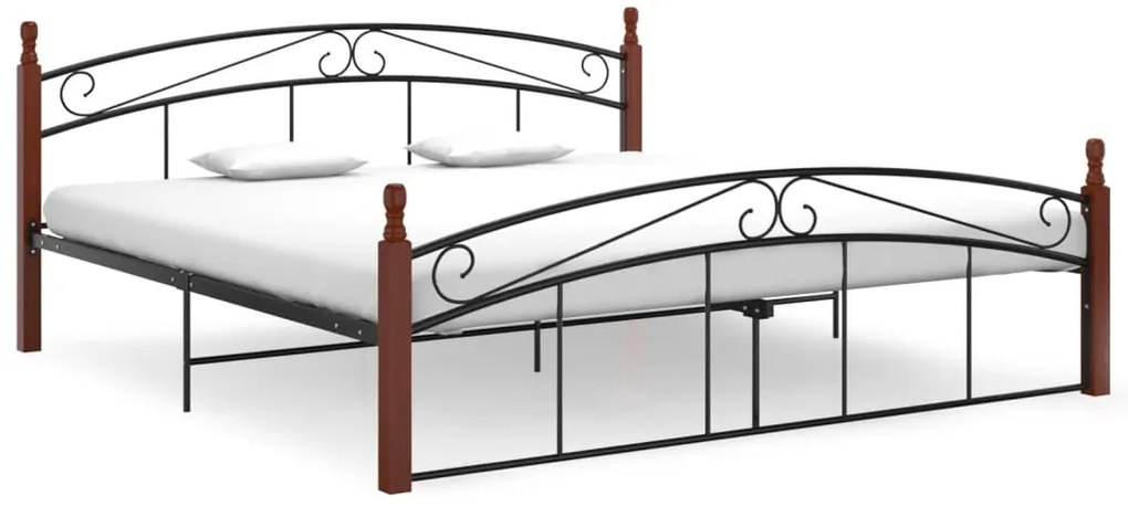 324923 vidaXL Rám postele černý kov a masivní dubové dřevo 180 x 200 cm