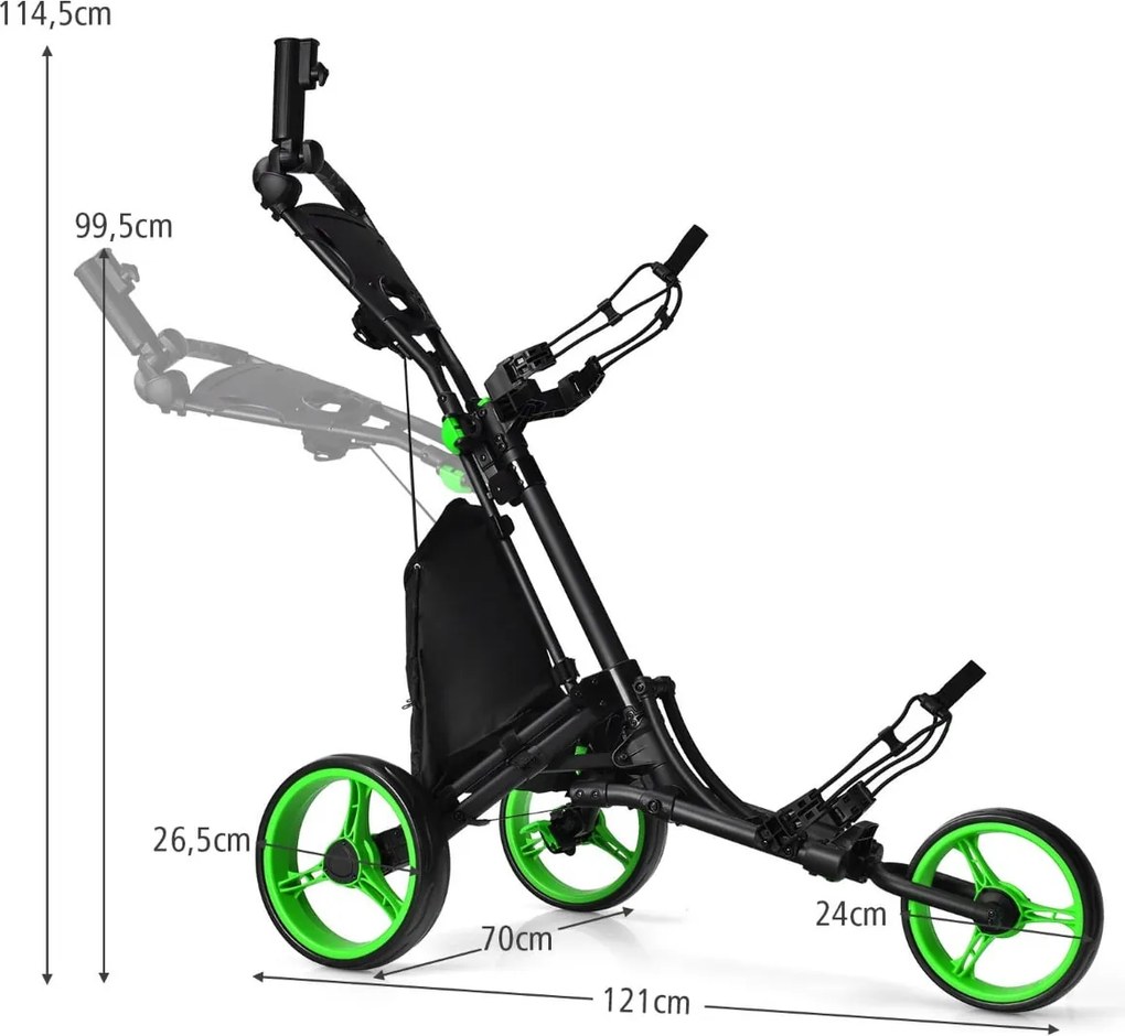 Costway Golfový vozík 3 kolový golfový vozík Golfový skládací 121