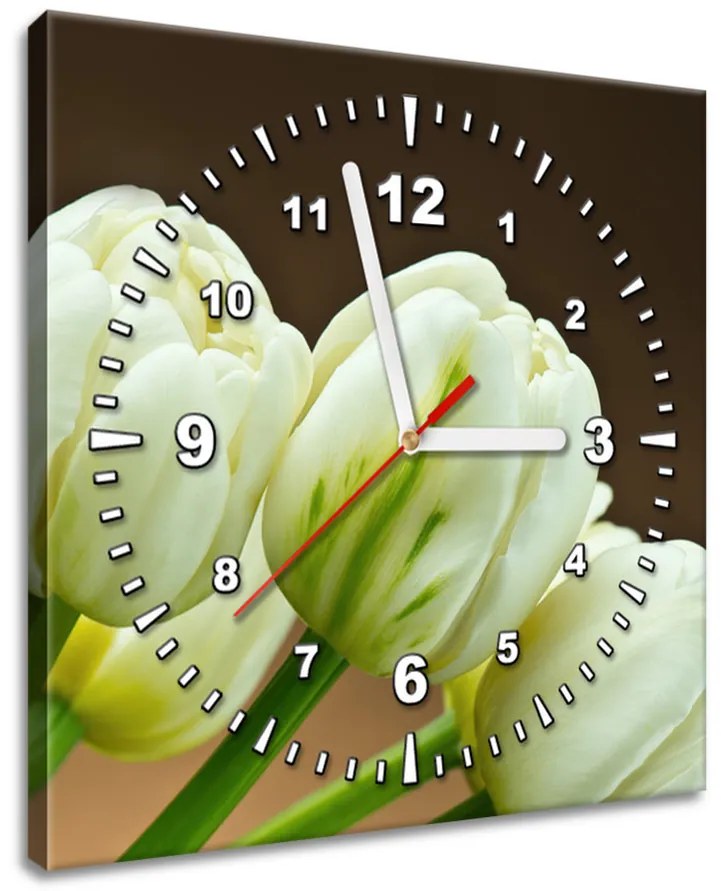 Gario Obraz s hodinami Nádherné bílé tulipány Rozměry: 100 x 40 cm