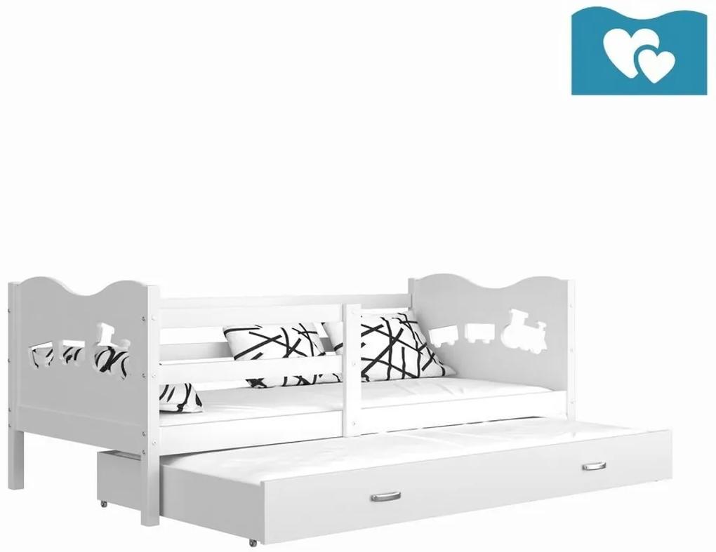 Expedo Dětská postel FOX P2 COLOR + matrace + rošt ZDARMA, 190x80, bílá/srdce/bílá