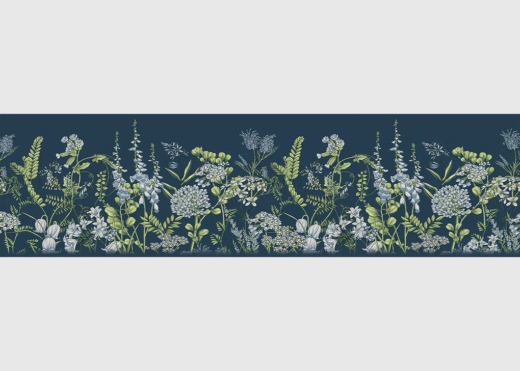 Samolepící bordura na zeď Květy Vikve na Pruské Modři | 5 m x 13.8 cm | DWB8525