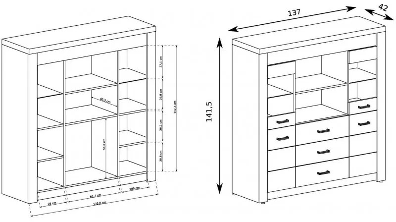 Casarredo Vitrínová komoda INDIANAPOLIS I-22 jasan tmavý