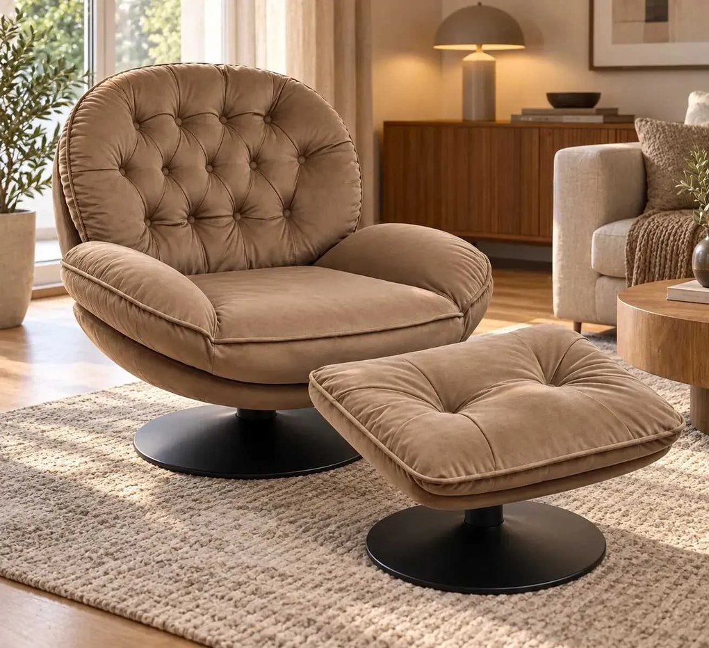 LuxuryForm DESIGN Otočné relaxační křeslo LUNA s podnožkou - latte