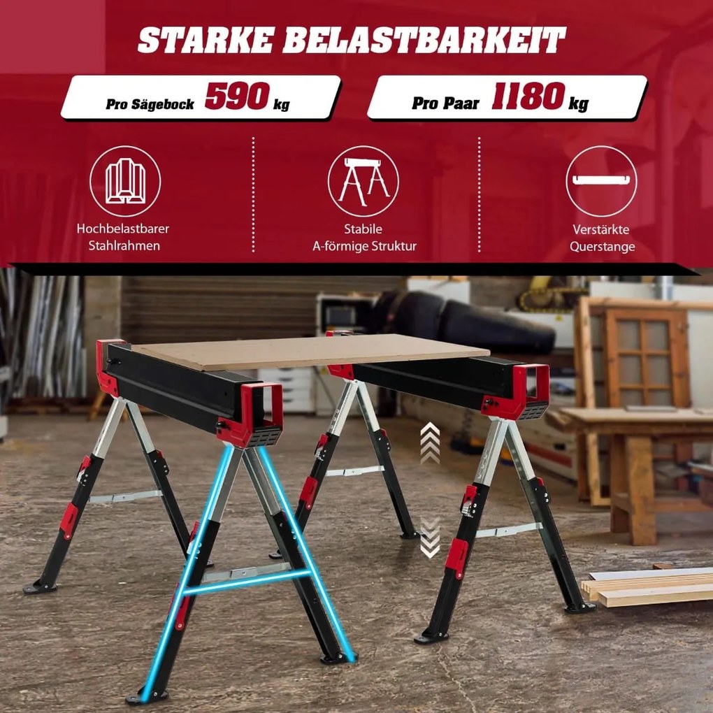 Costway Skládací pila 2 obal vyrobený z oceli 2 × 4 Podpěrná ramena 61,5–82,7 cm