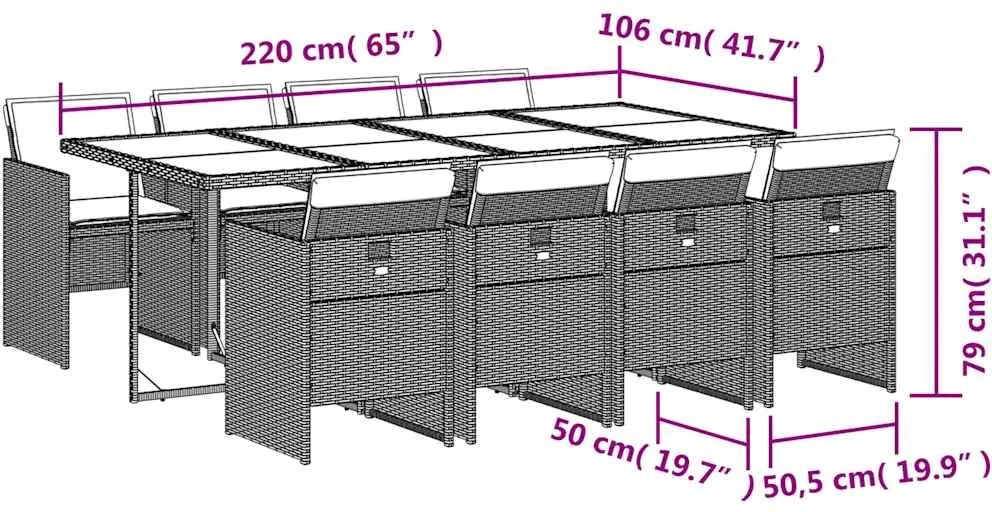 9dílný zahradní jídelní set s poduškami hnědý polyratan 3210561