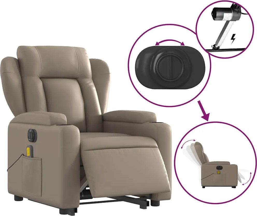 Elektrické zvedací masážní polohovací křeslo cappuccino koženka 3204571