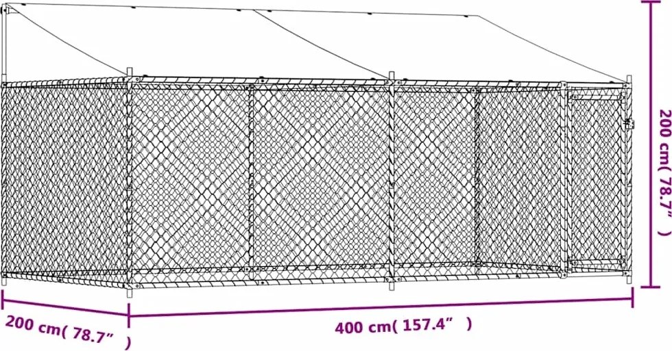 vidaXL Klec pro psy se střechou a dvířky šedá 4x2x2 m pozinkovaná ocel [3209568]