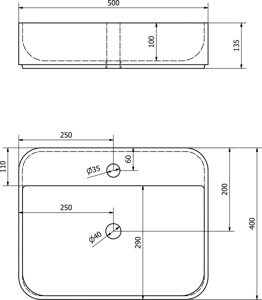 Sapho GARDA 50 x 13,5 x 40 cm AR452 umyvadlo