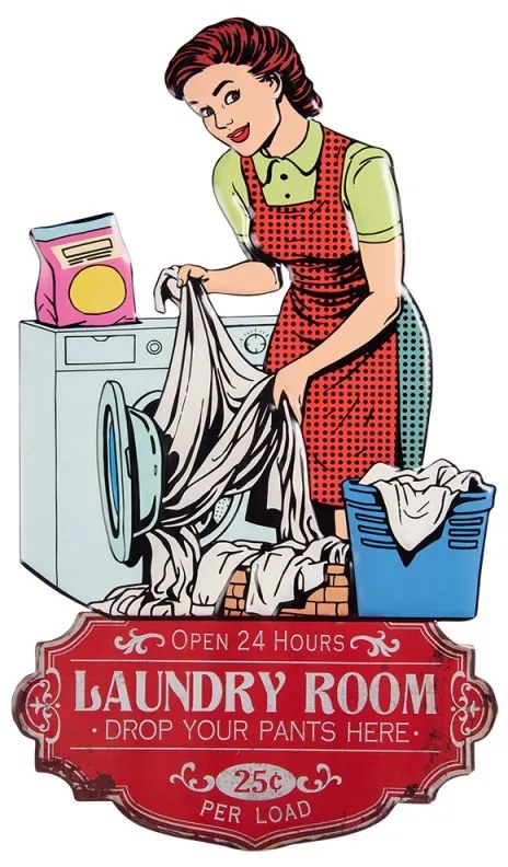 Plechová cedule - LAUNDRY ROOM, (prádelna), 40x1x70 cm