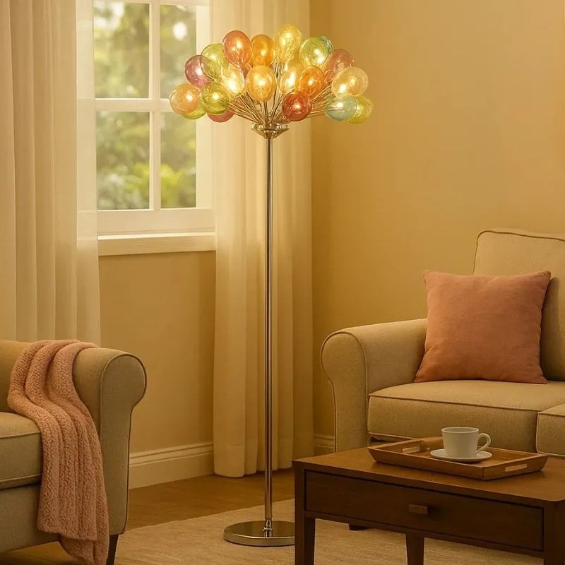 Stojací lampa GRAPE, chrom + barevné sklo
