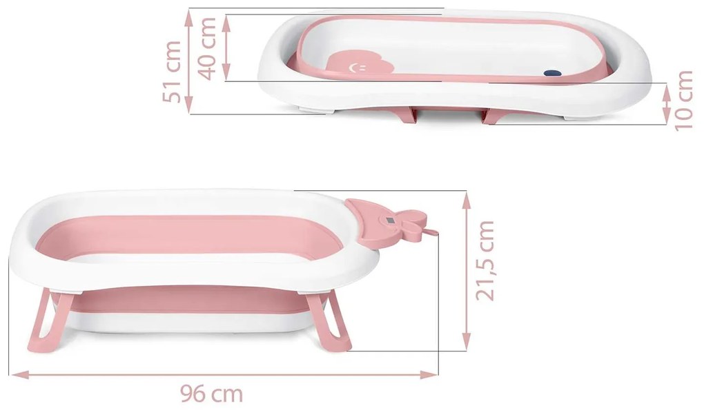 Ricokids Dětská vanička s teploměrem RK-282 bílá a růžová