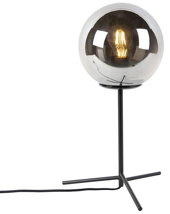 Stolní lampa ve stylu art deco černá s kouřovým sklem 45,5 cm - Pallon