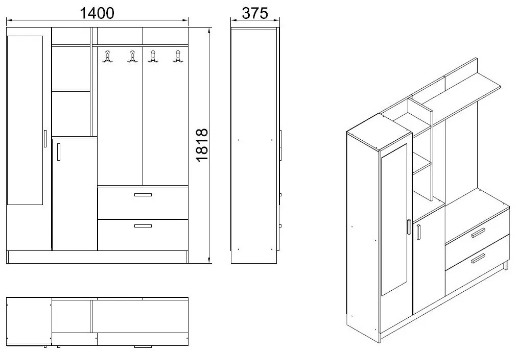 Designová síňová stěna Kailano antracitová