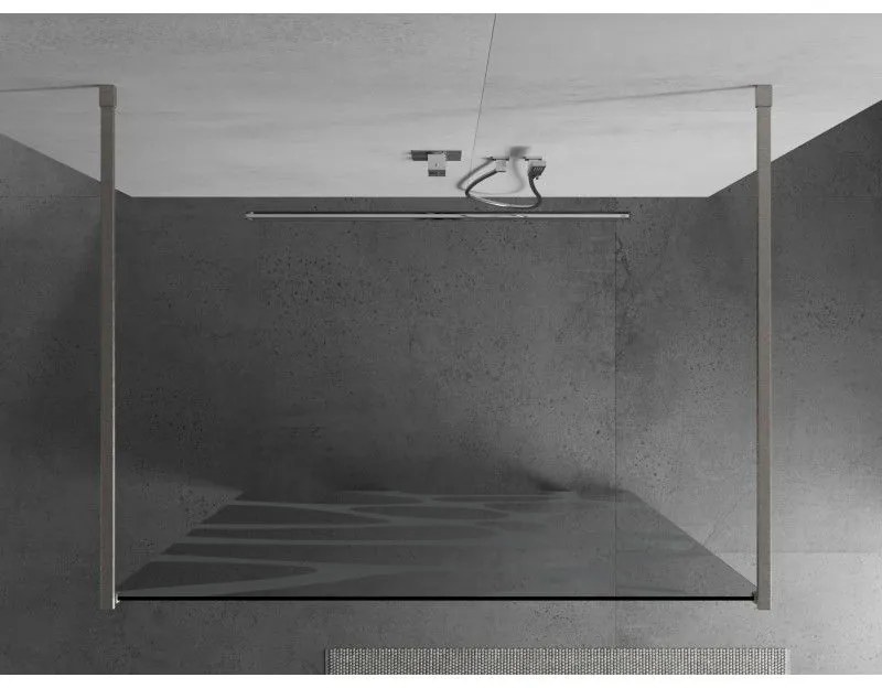 Mexen Kioto, sprchová zástěna Walk-In 140 x 200 cm, 8mm čiré sklo bílý vzor, ​​broušená ocel profil, 800-140-002-97-97