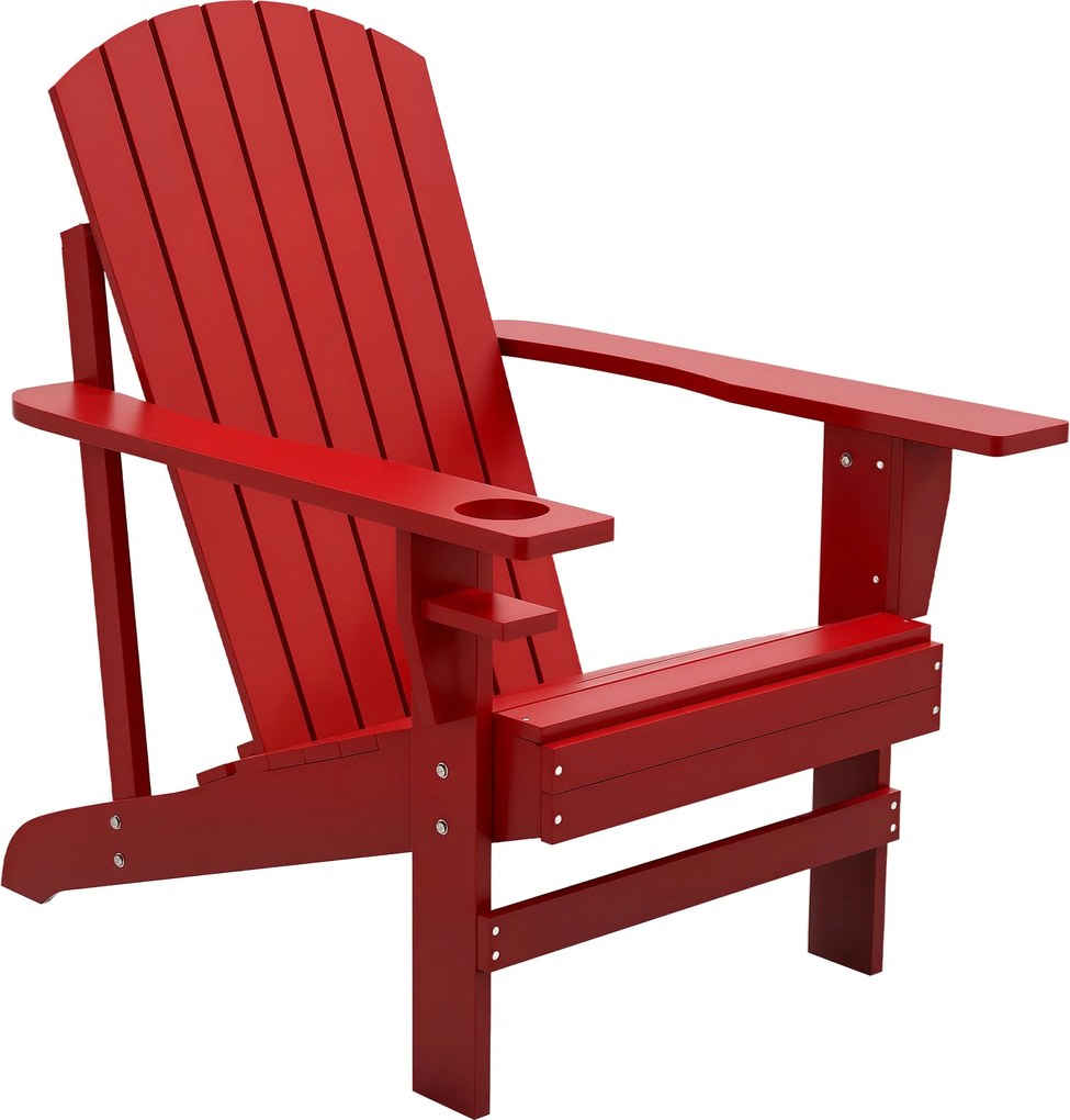 Outsunny Adirondack Zahradní Křeslo s Držákem na Nápoje, Sluneční Lehátko na Balkon, Masivní Dřevo, Červené 72 x 94 x 93 cm | Aosom